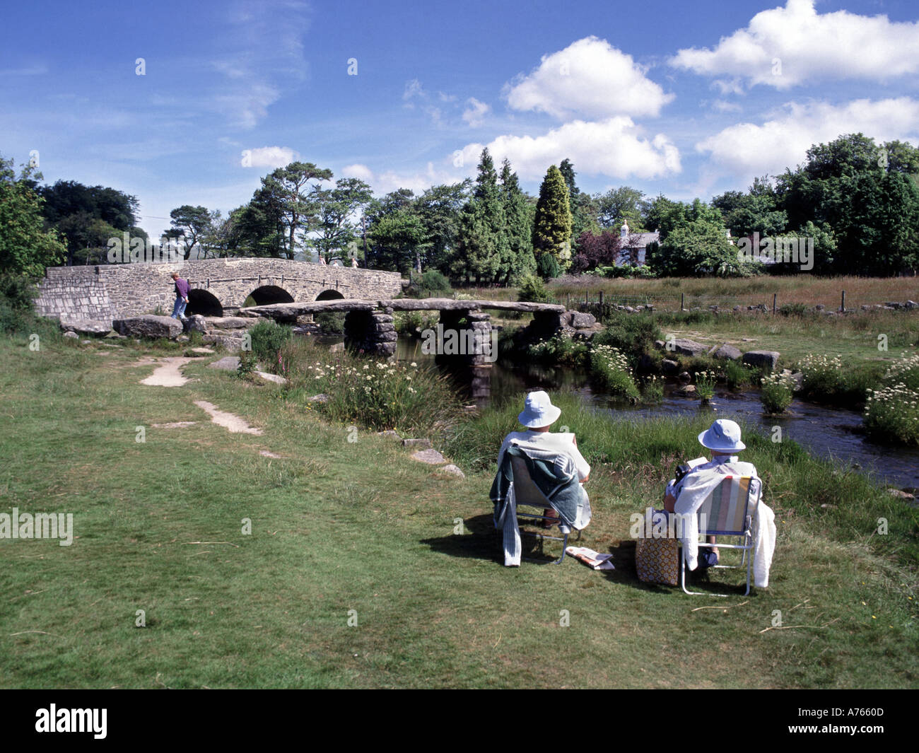 Historical listed stone clapper bridge & 1780s arched road bridge ...