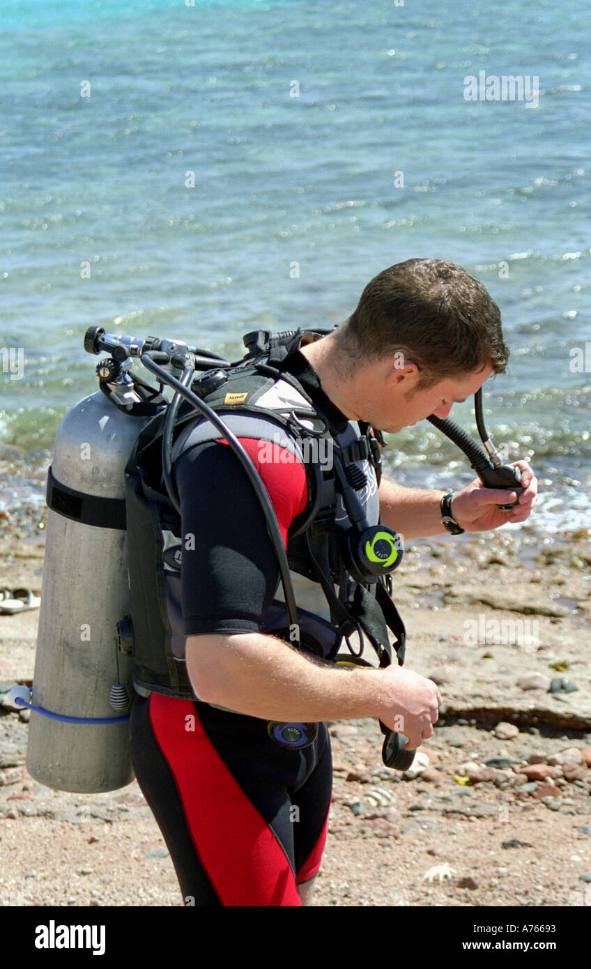 scuba diver kitting up Stock Photo - Alamy
