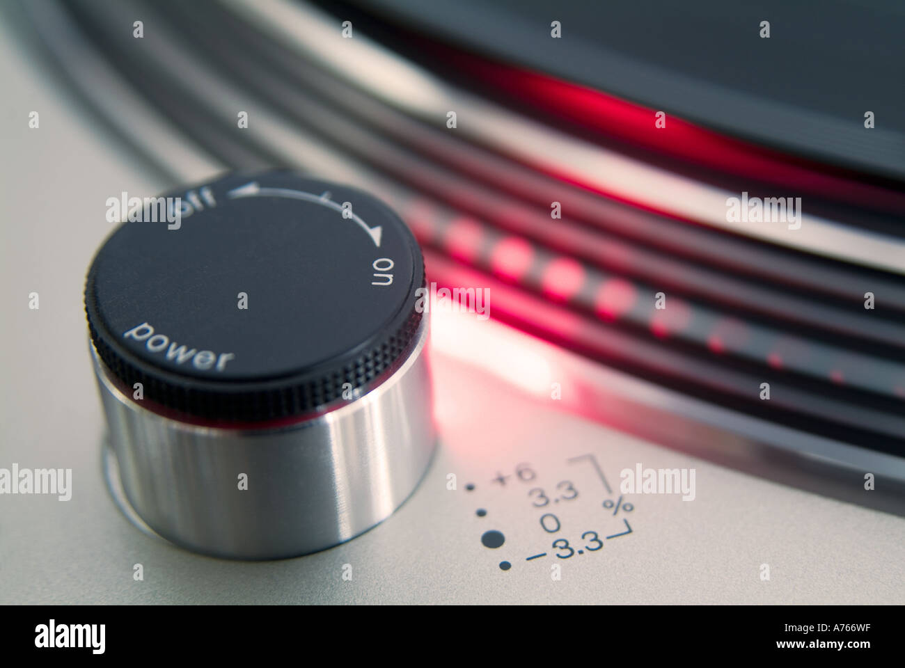 Power button on record player Stock Photo - Alamy