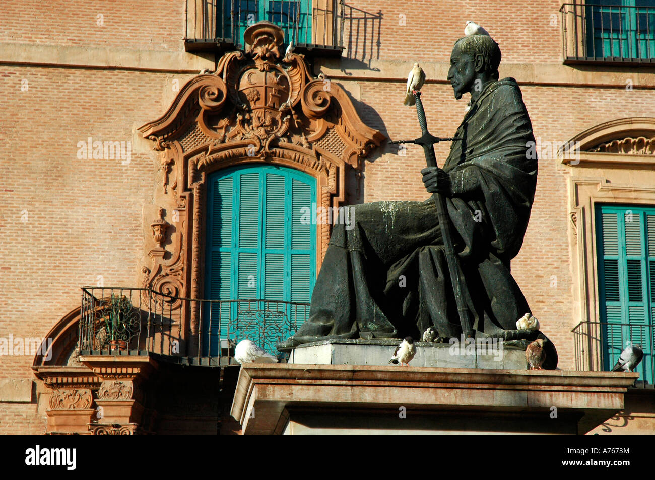 Cardinal Belluga statue in front Episcopal Palace MURCIA Murcia region ...