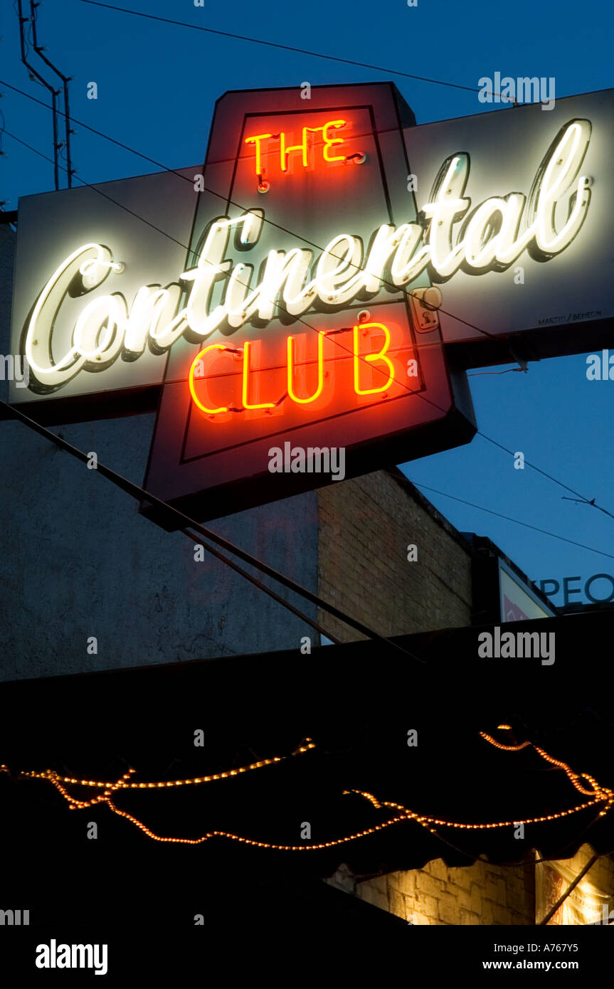 Vertical shot of the neon sign for the Continental Club in Austin TX ...