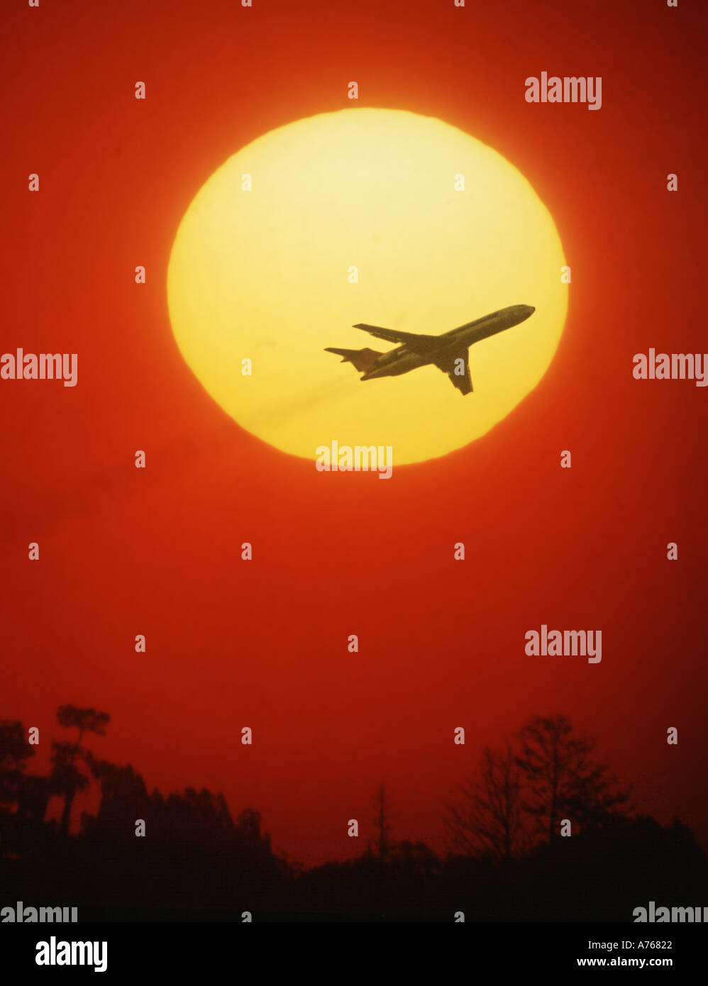 commercial jet airplane taking off at sunset Stock Photo - Alamy