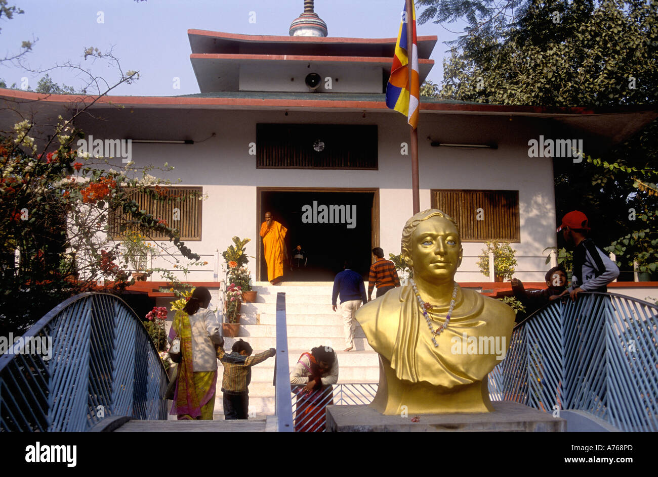 The entrance to the modern Buddhist shrine the Mulagandhakuti Vihara in ...
