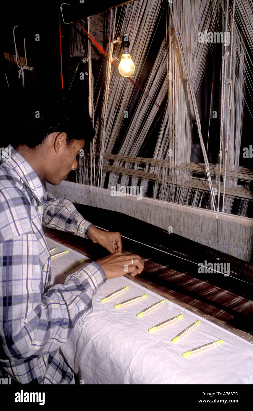Silk weaver at a small factory in Varanasi India Stock Photo - Alamy
