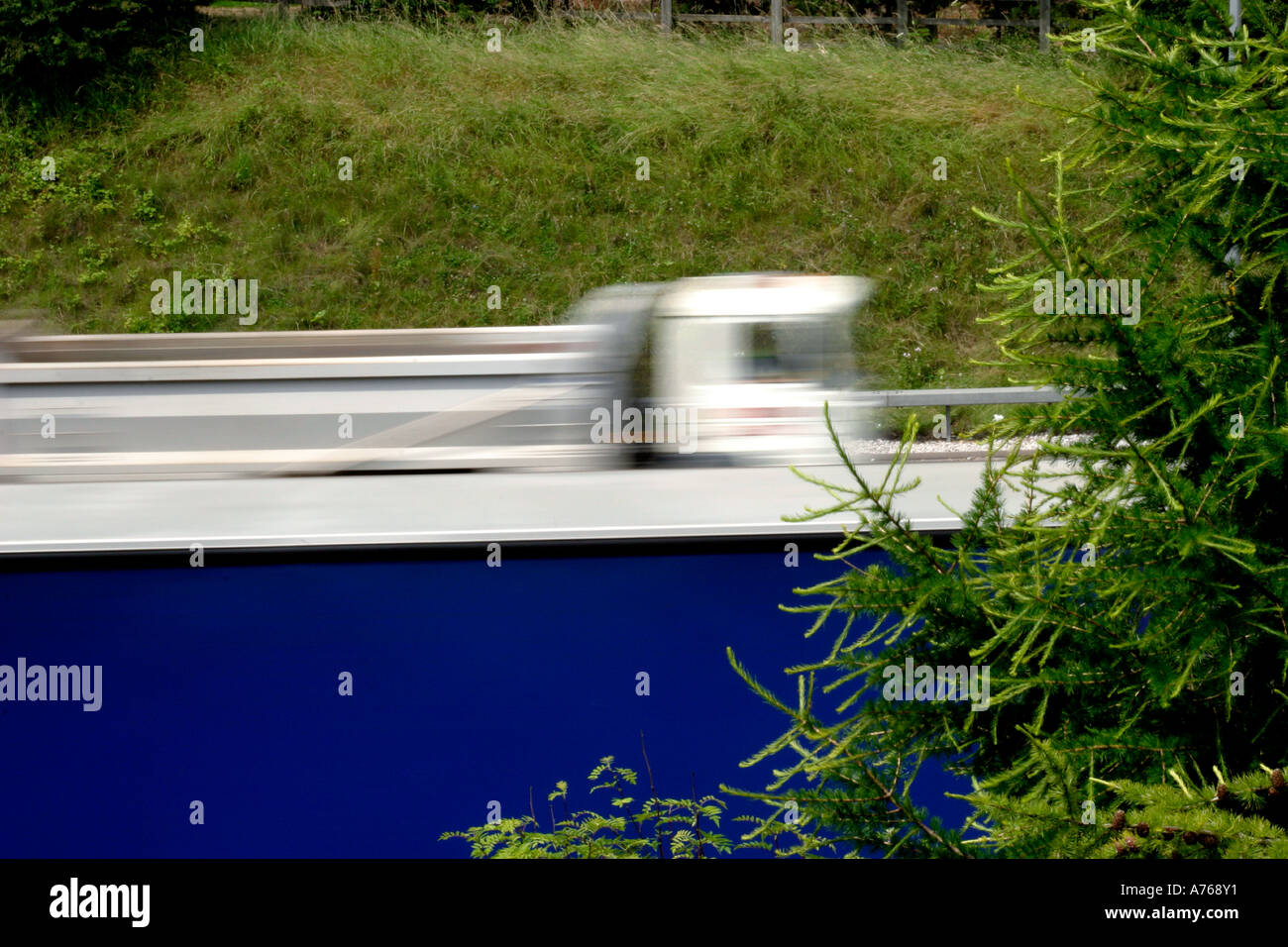 M62 motorway Yorkshire View from bridge across carriageway Blurred ...