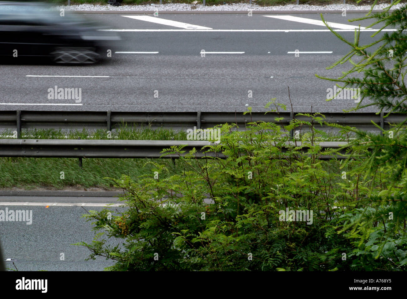 M62 motorway Yorkshire View from bridge across carriageway One blurred ...