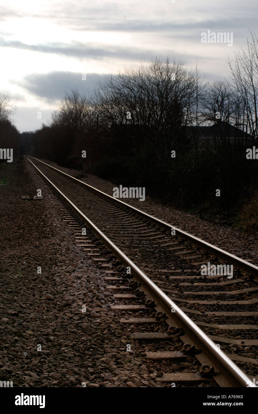 Rail track at Silkstone Common Station showing single track railway ...