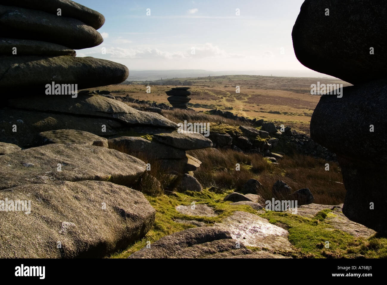 granite rock frame the moor Stowes Hill Bodmin moor Cornwall England ...