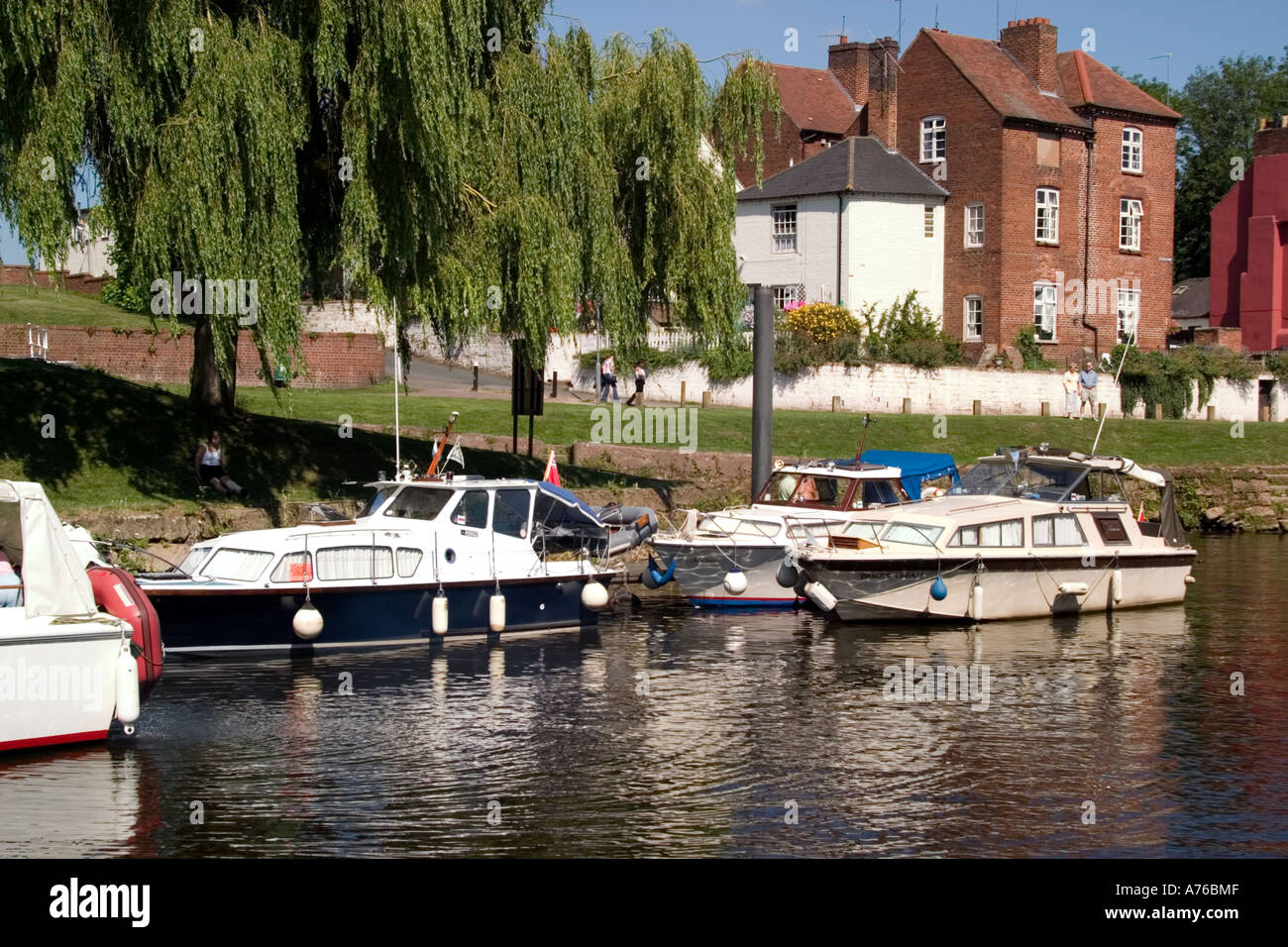 Pontoon and pleasure boats River Severn Stourport Worcestershire Summer ...