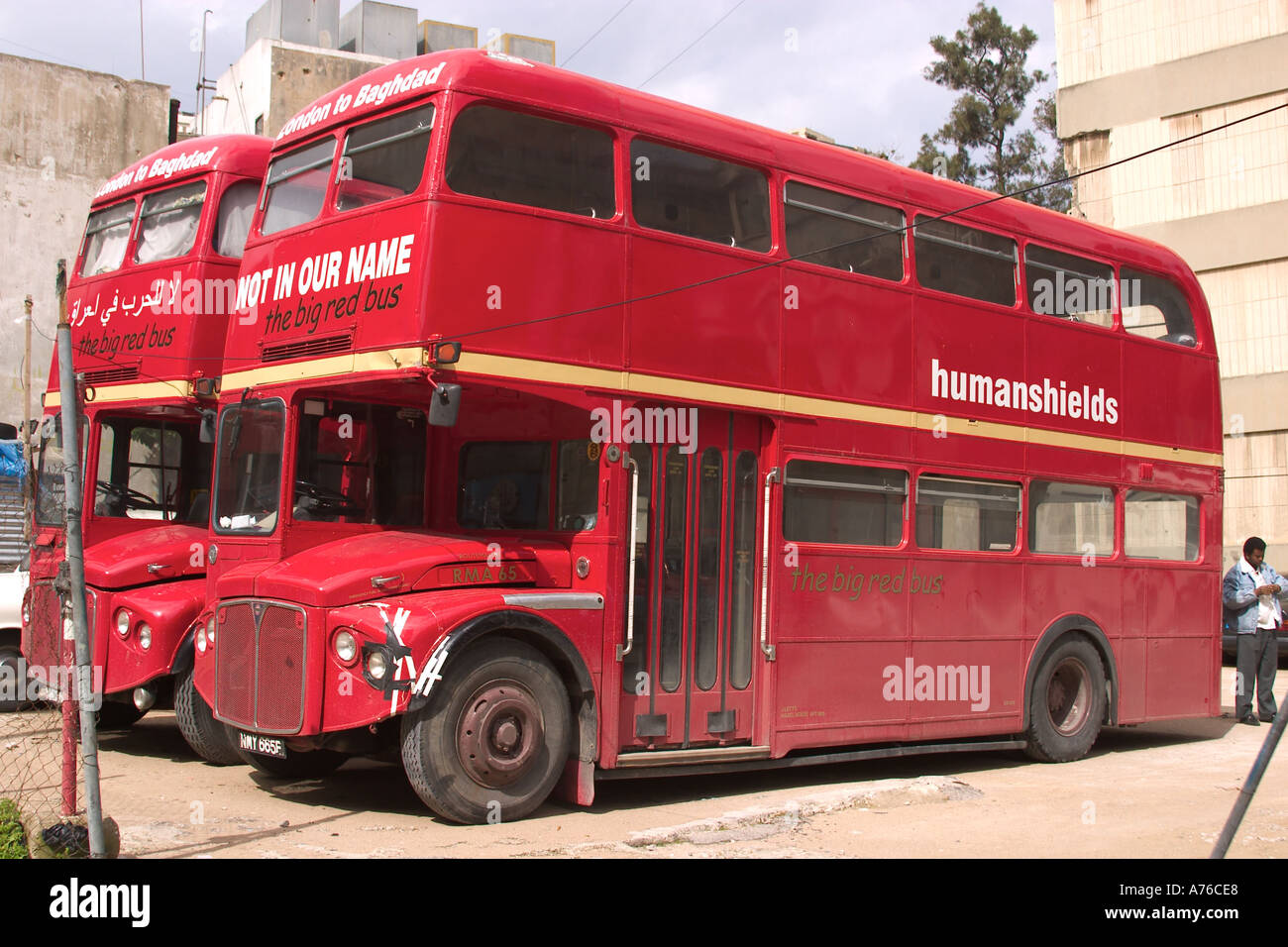 Human shield buses in Beirut Lebanon Stock Photo - Alamy