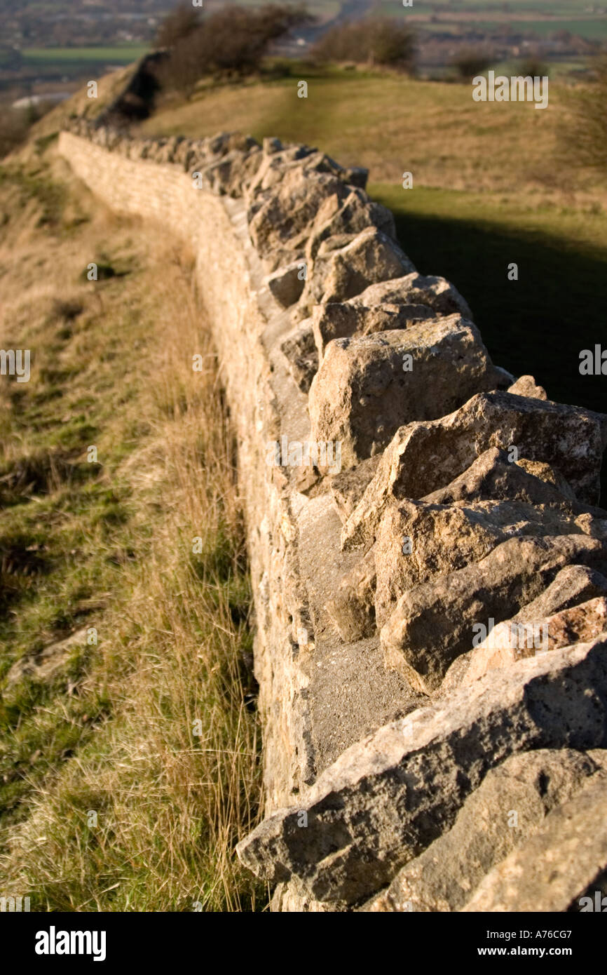 Cotswold dry stone wall Birdlip hill near Cheltenham England Winter ...