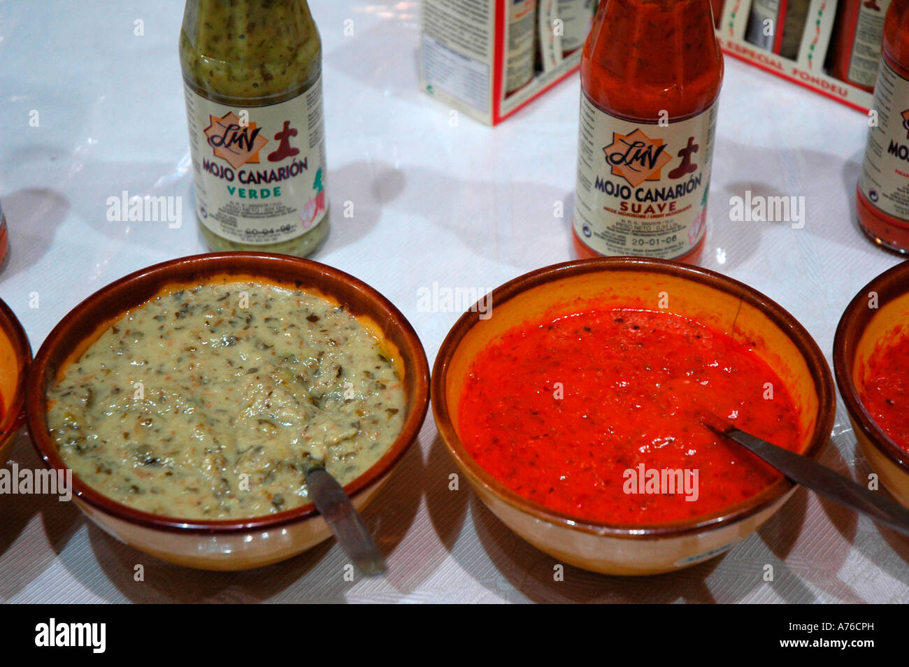 Green and hot mojo sauce GRAN CANARIA Canary Islands Spain Stock Photo ...