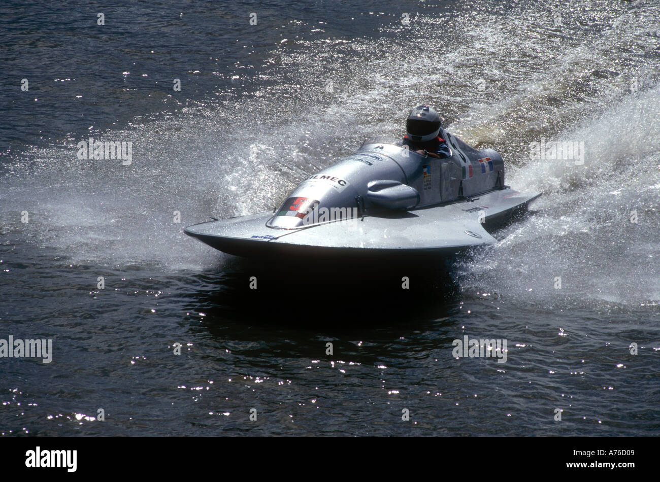 The 1982 three point hydroplane speedboat Der Silberpfeil underway ...