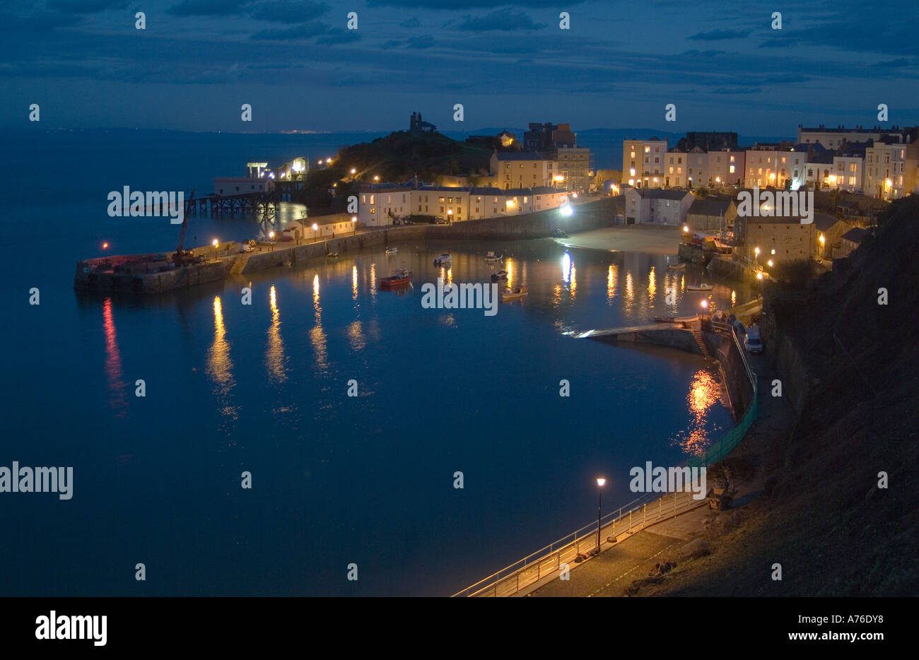 Tenby Harbour at Night Stock Photo - Alamy