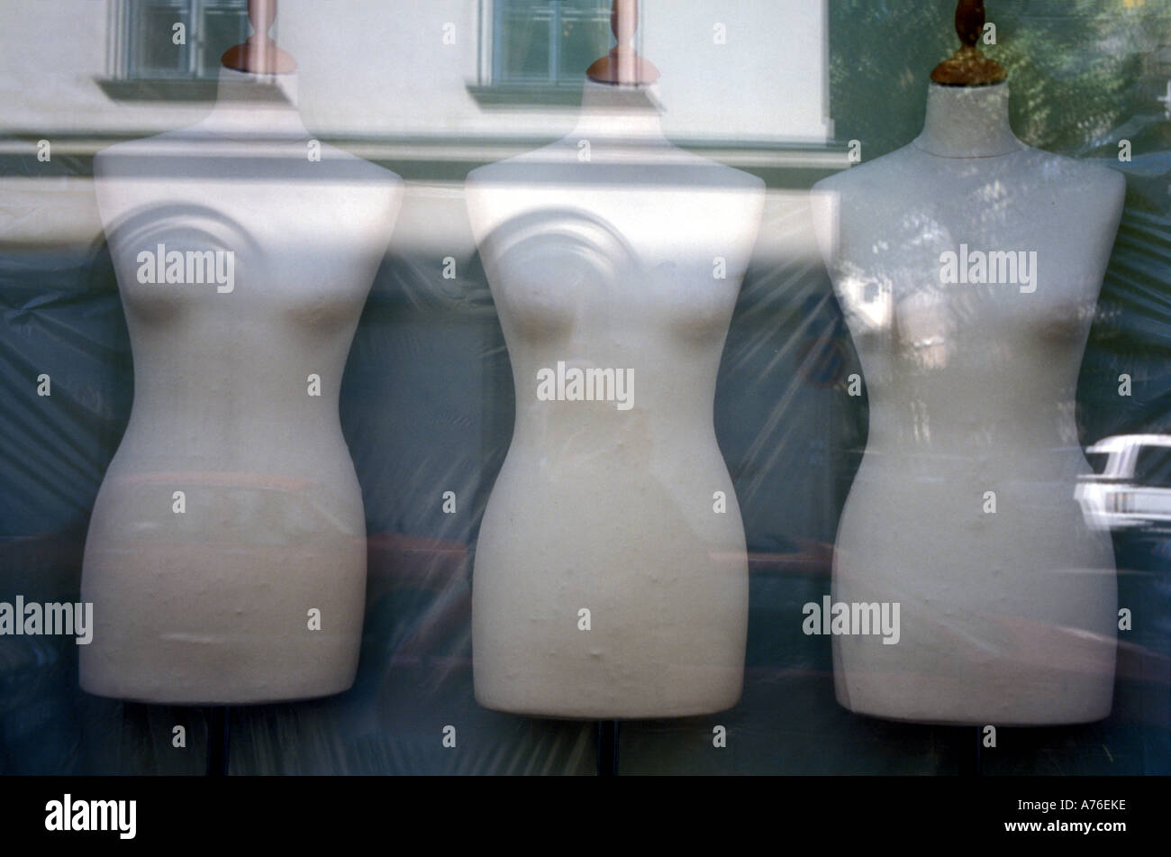 Budapest: Dressmaker’s Dummies in Shop Window with Reflections of ...