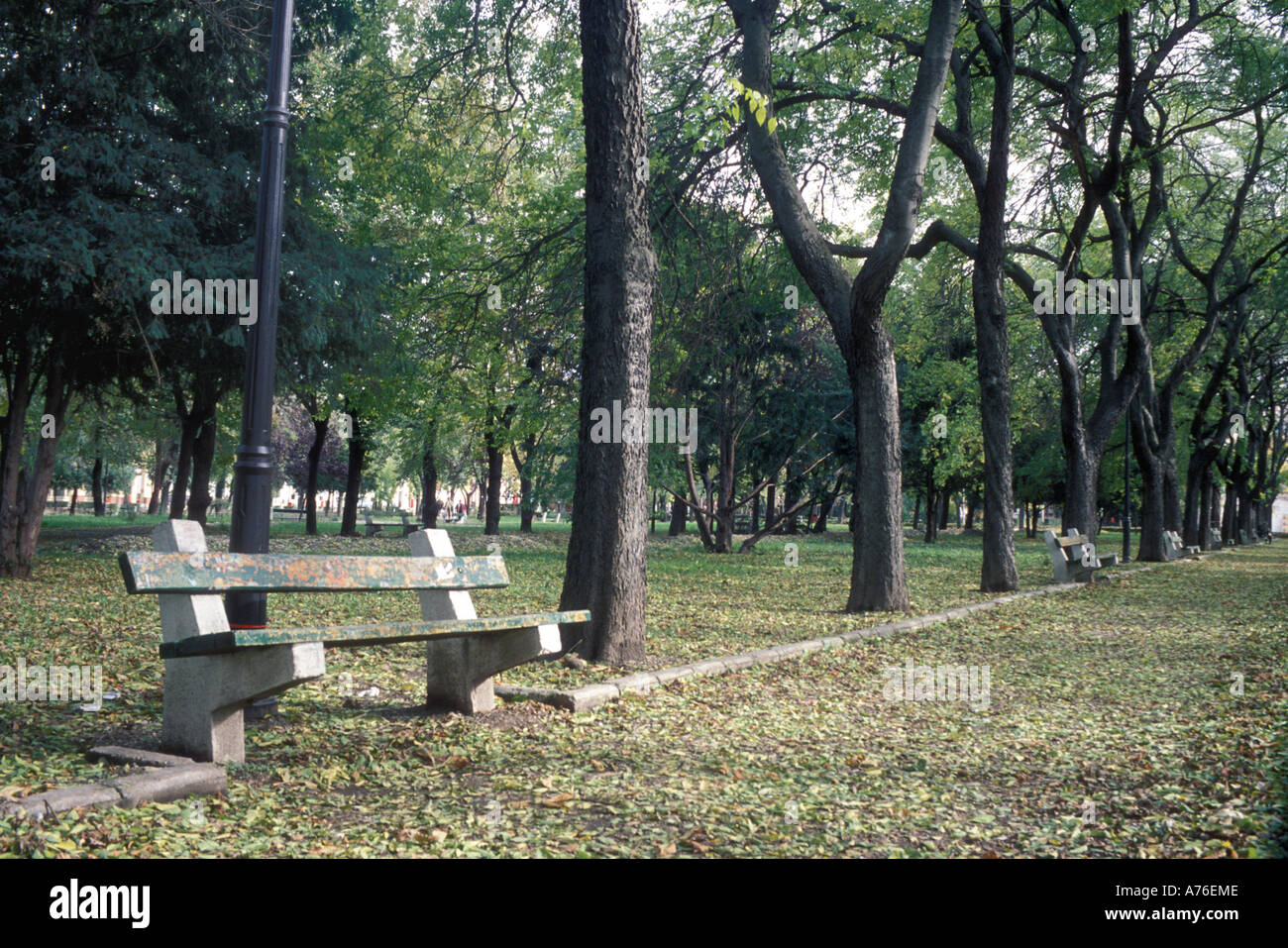 Romania: Benches Along Park Path Stock Photo - Alamy