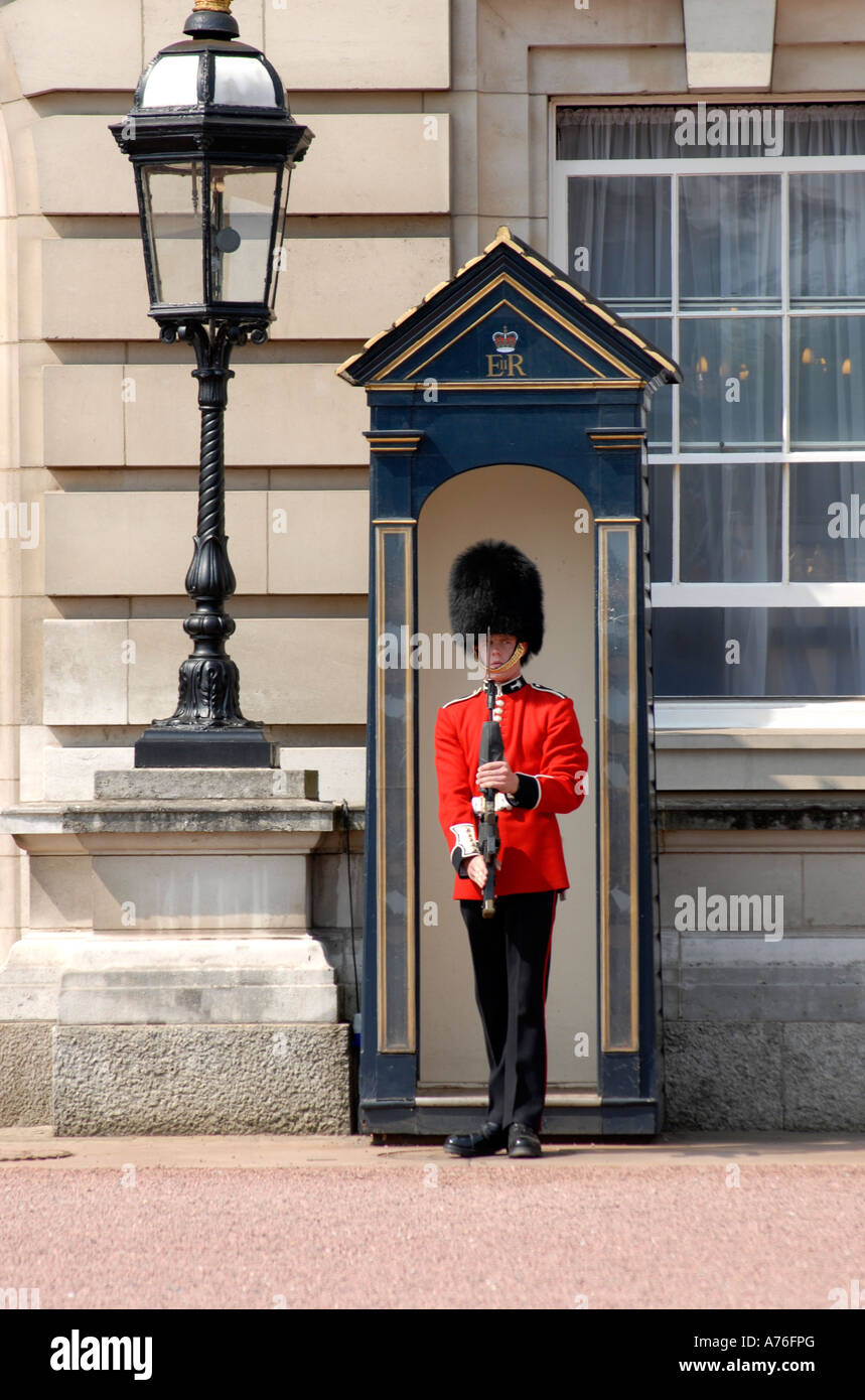 Guard in a sentry box at Buckingham Palace London Stock Photo - Alamy