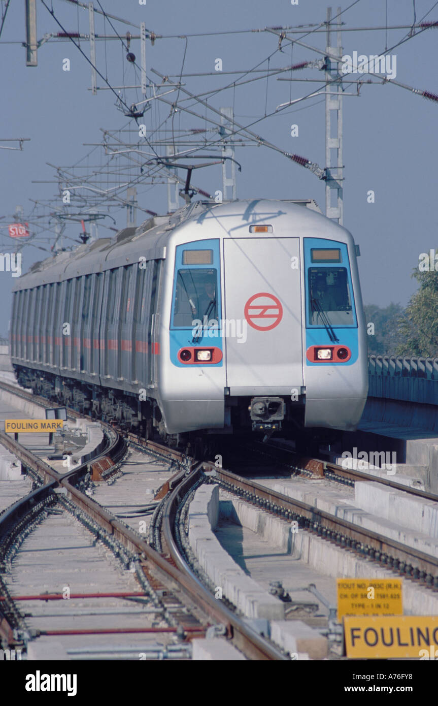 India Delhi Metro on Track Stock Photo - Alamy