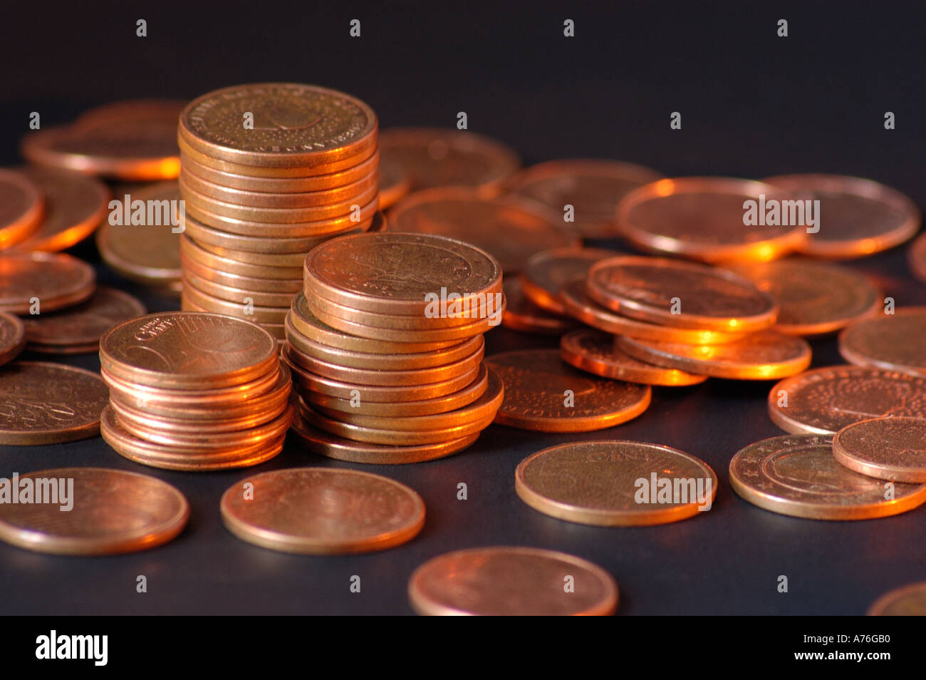 Copper Euro coins Stock Photo - Alamy