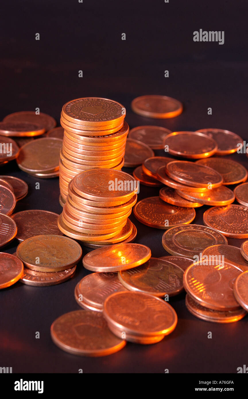 Copper Euro coins Stock Photo - Alamy