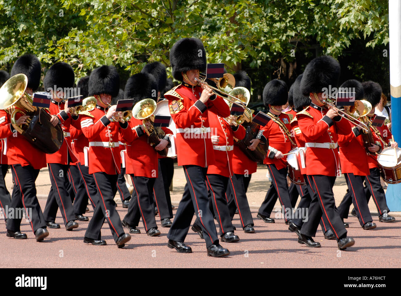 Bandsmen during the ceremony of Changing the Guard at Buckingham Palace ...