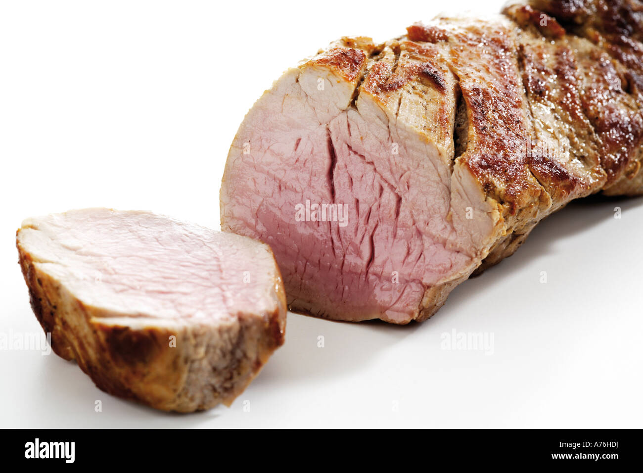 Roasted pork filet, slices, close-up Stock Photo - Alamy