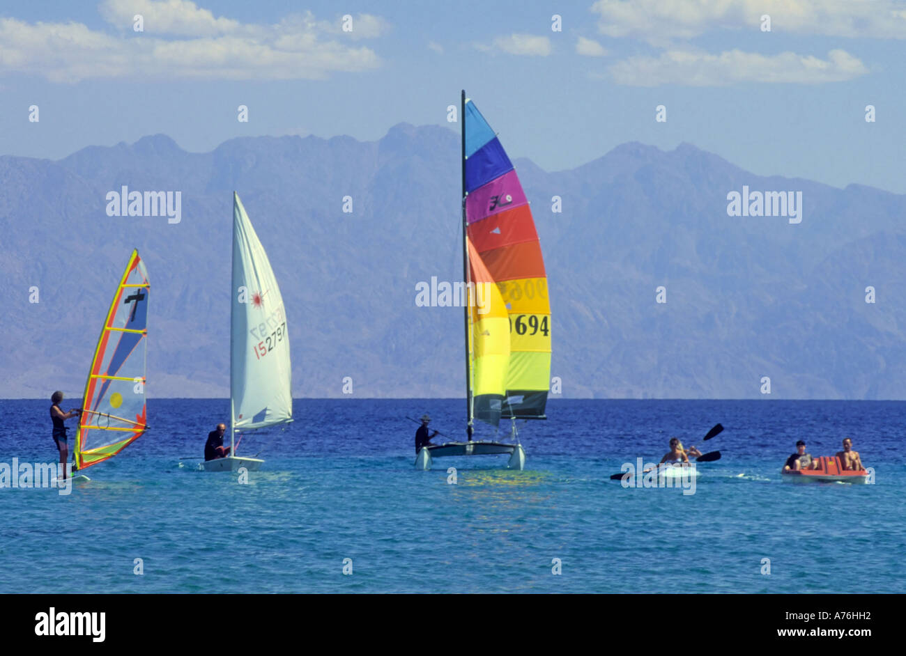 Variety of water sports on the sea in a line at the same time - hobby ...