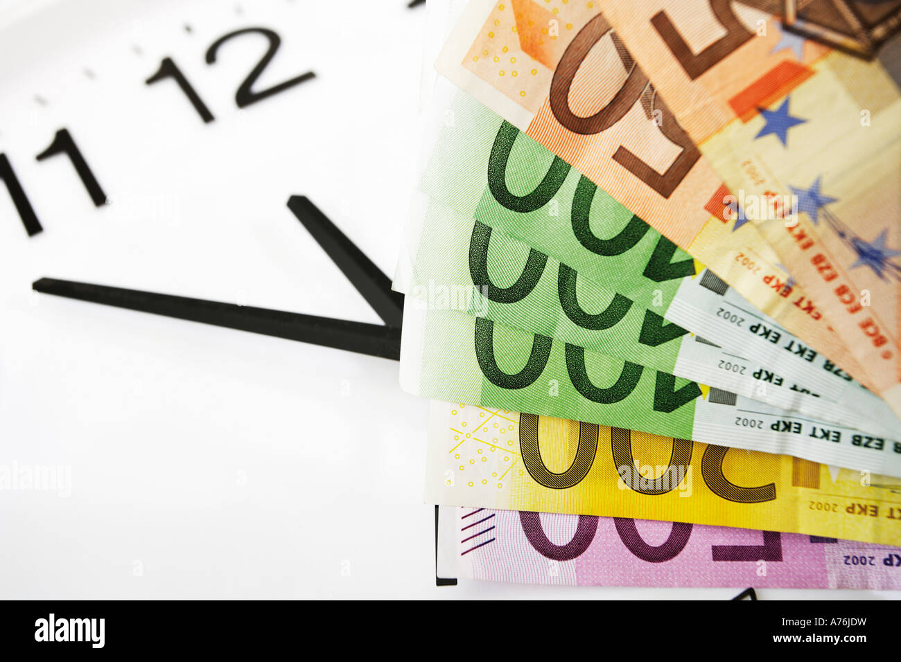 Euro notes and clock, symbol for time is money Stock Photo - Alamy