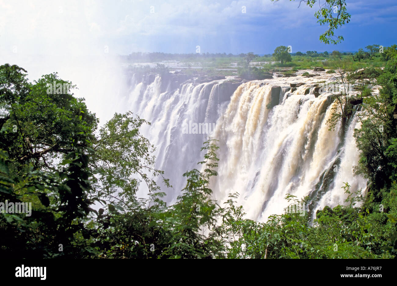 A view of Victoria Falls at full flood from the Zimbabwe side Stock ...