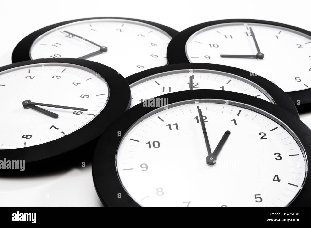 Clocks lying, elevated view, symbol for Greenwich Mean Time Stock Photo ...