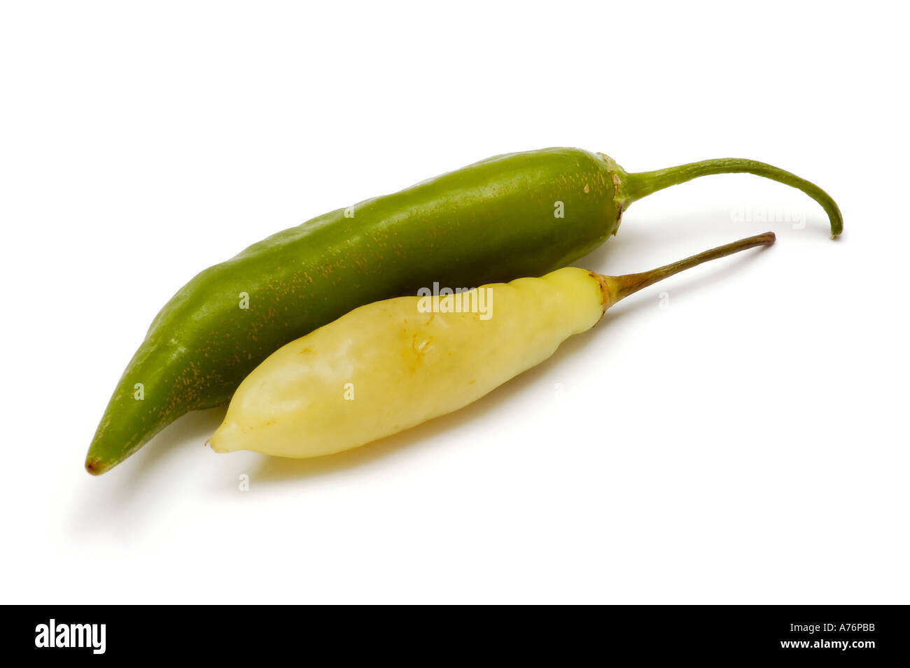 Green and yellow Aji Amarillo chilli on white background Stock Photo ...