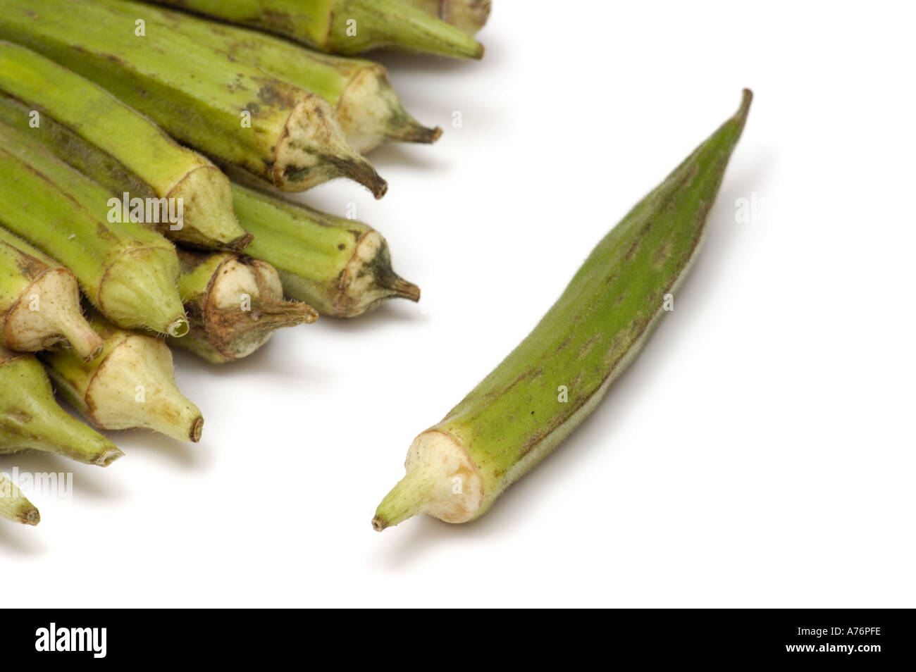 Ocra Ladies finger green vegetable on white background Stock Photo - Alamy