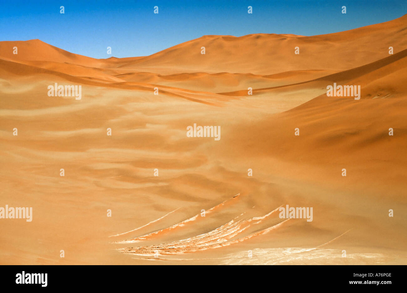 Wide angle view of the sweeping vast orange Namibian desert and ...