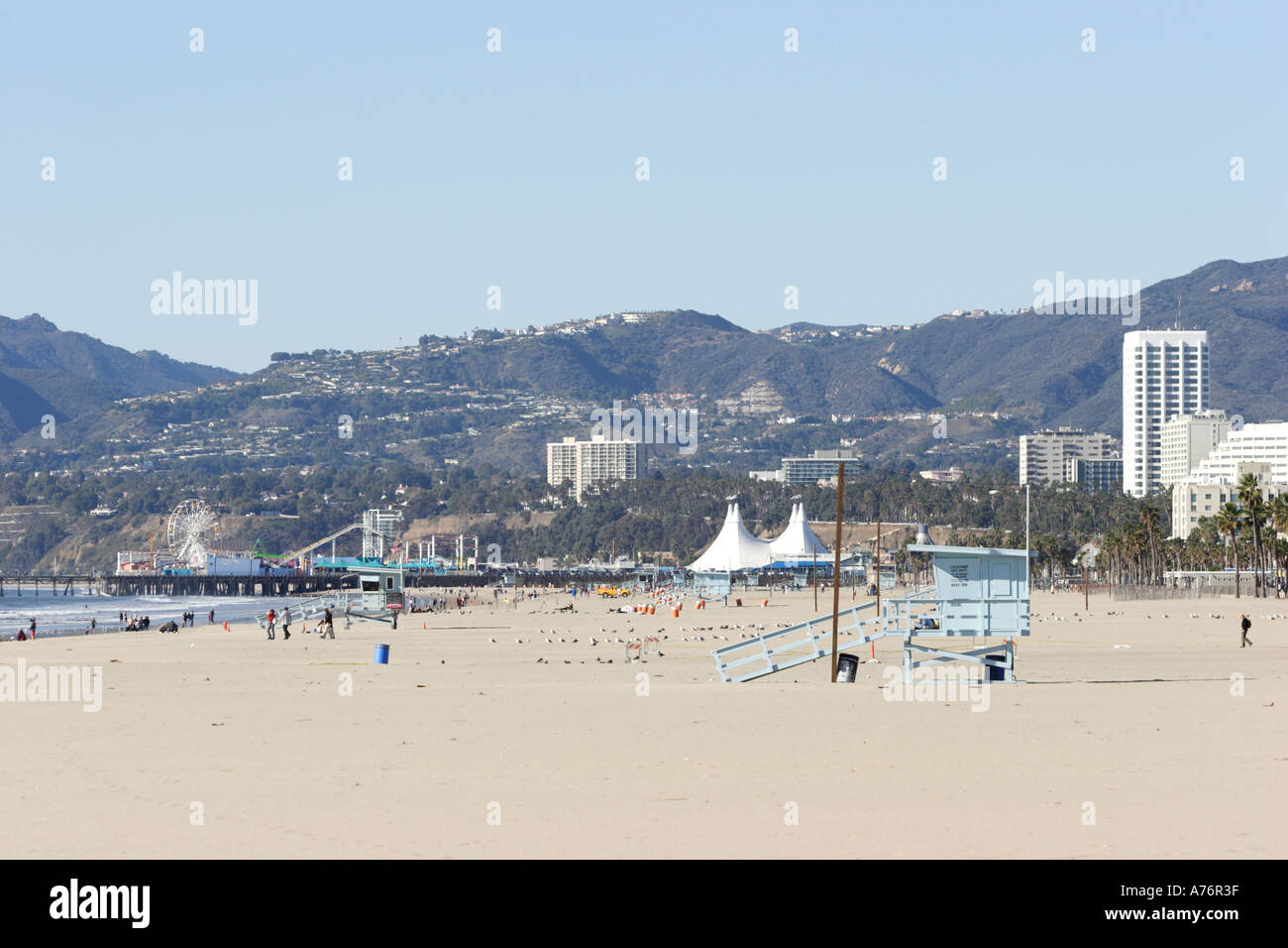 Santa Monica Beach with Malibu Mountains in Background Los Angeles ...