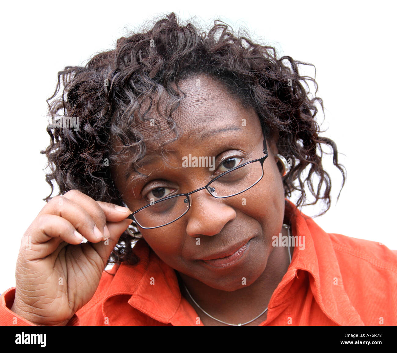 Ethnic woman with facial expression holding her glasses Stock Photo - Alamy