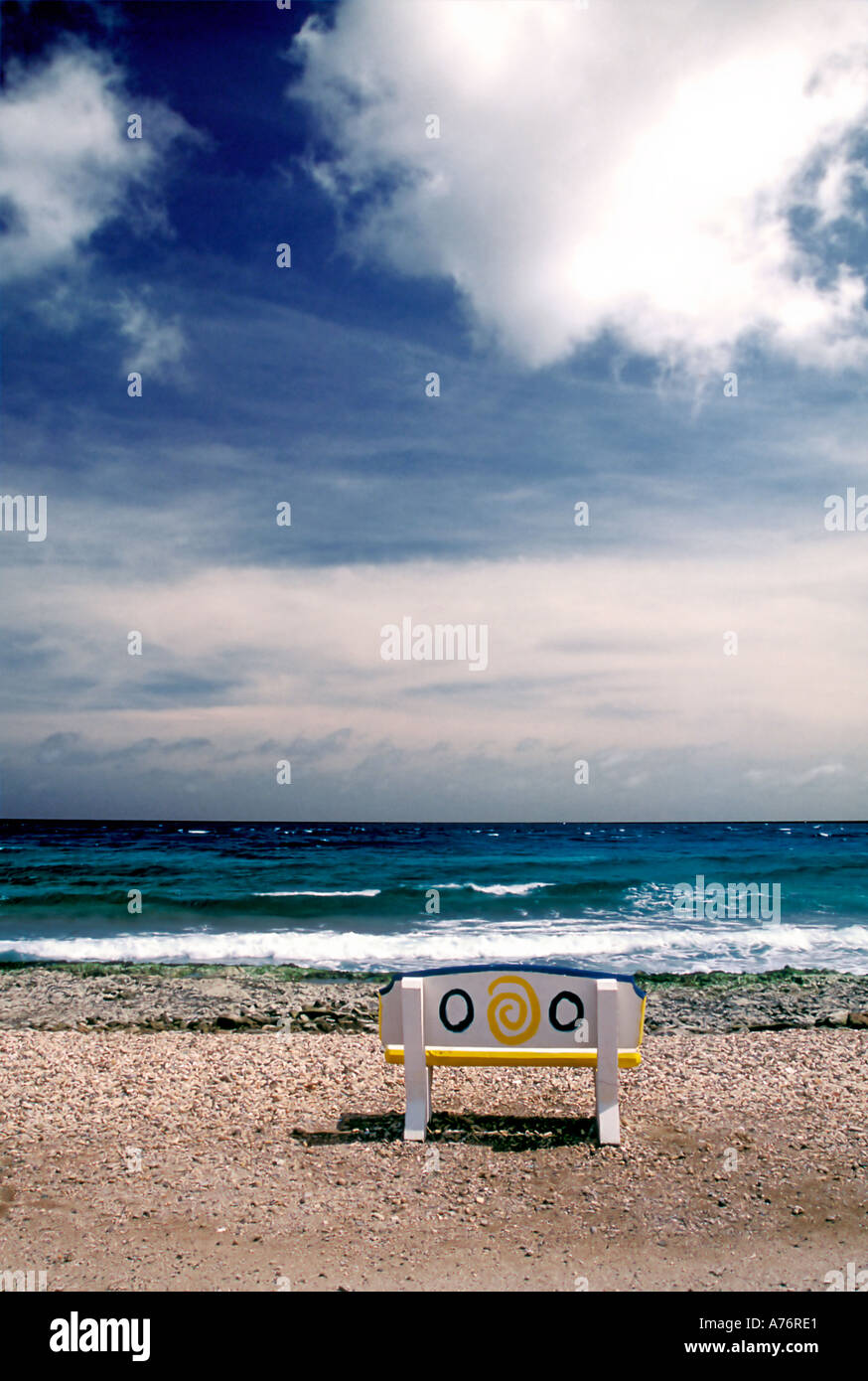 Empty bench near the ocean Stock Photo - Alamy