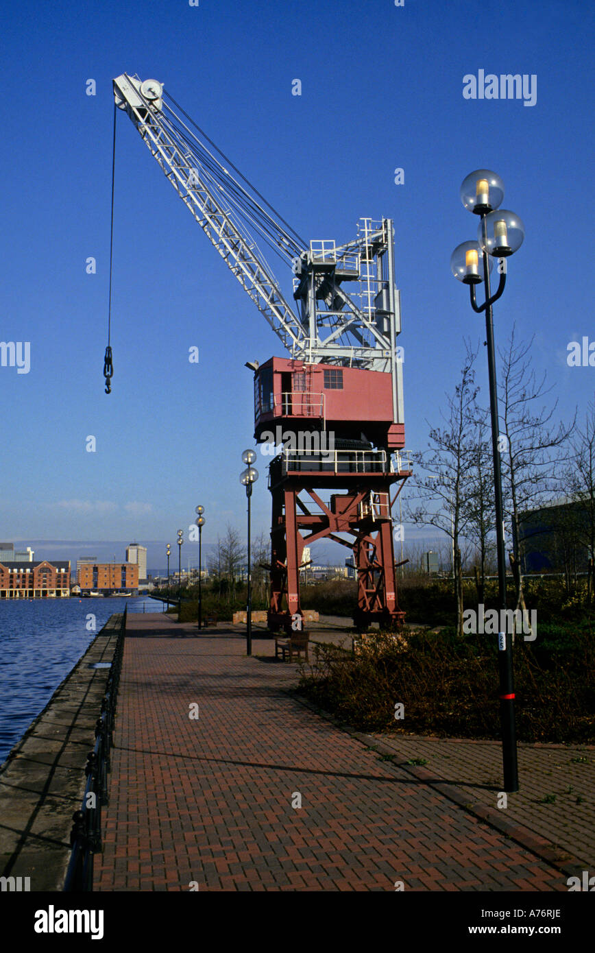 Dockyard crane now on pavement walkway around Atlantic Wharf Cardiff ...