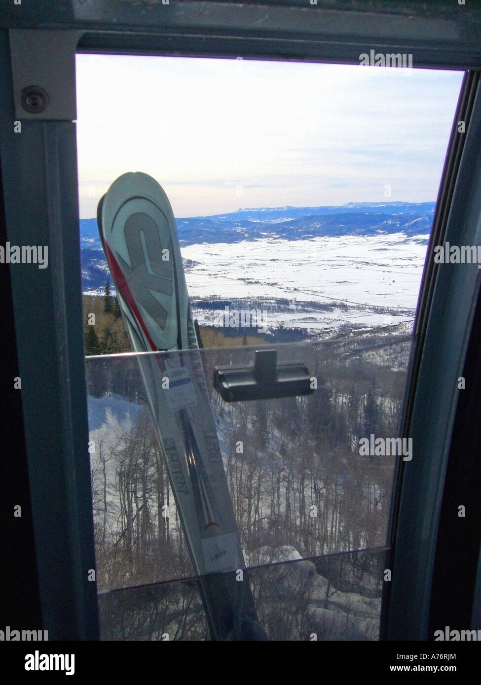 view from ski lift of a ski and snowy resort Stock Photo - Alamy
