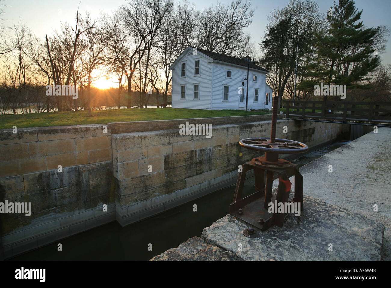 Historic Lock and Lockhouse at the Illinois & Michigan Canal inside the ...