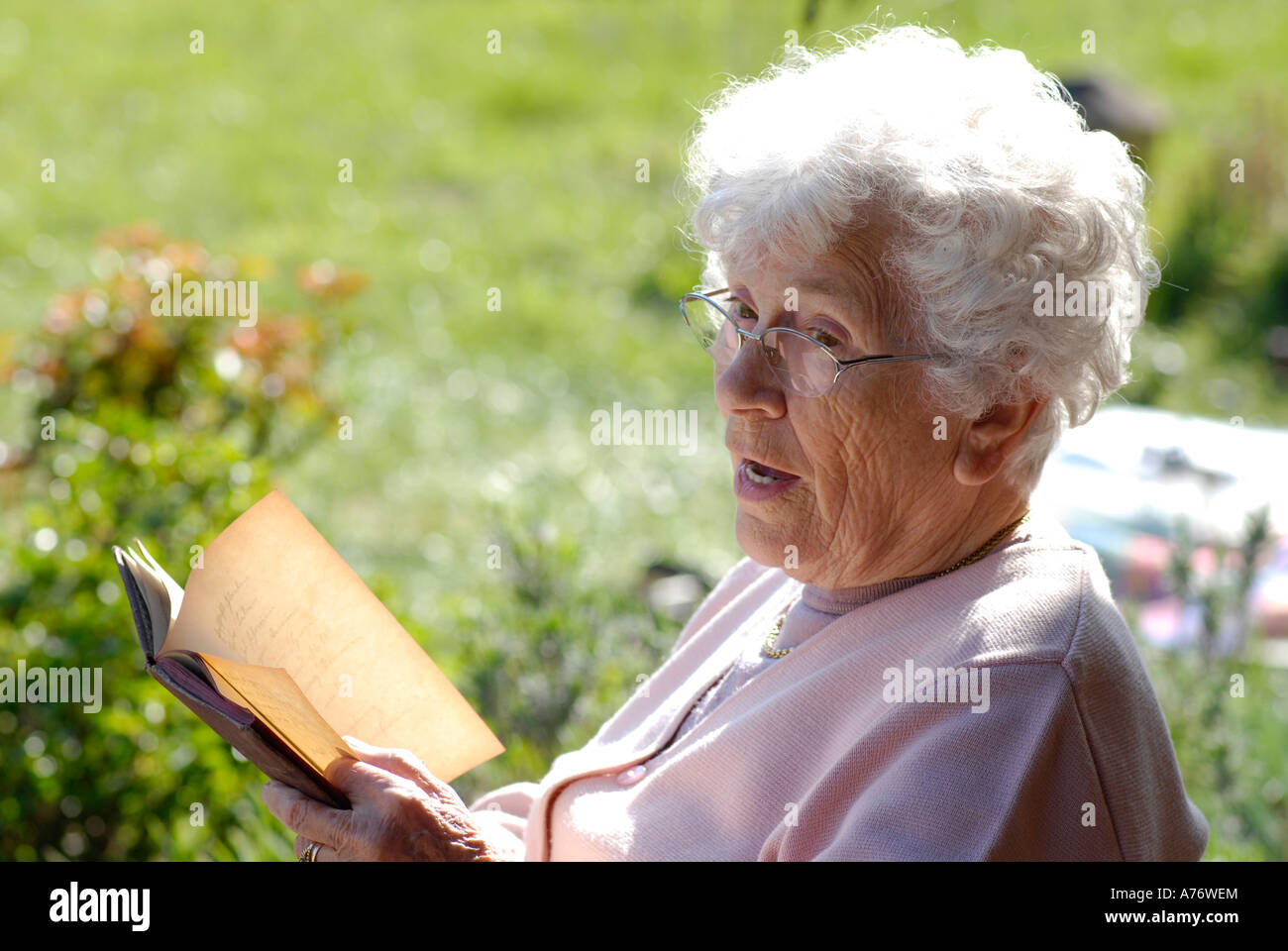 Female senior citizen reading an old diary Stock Photo - Alamy