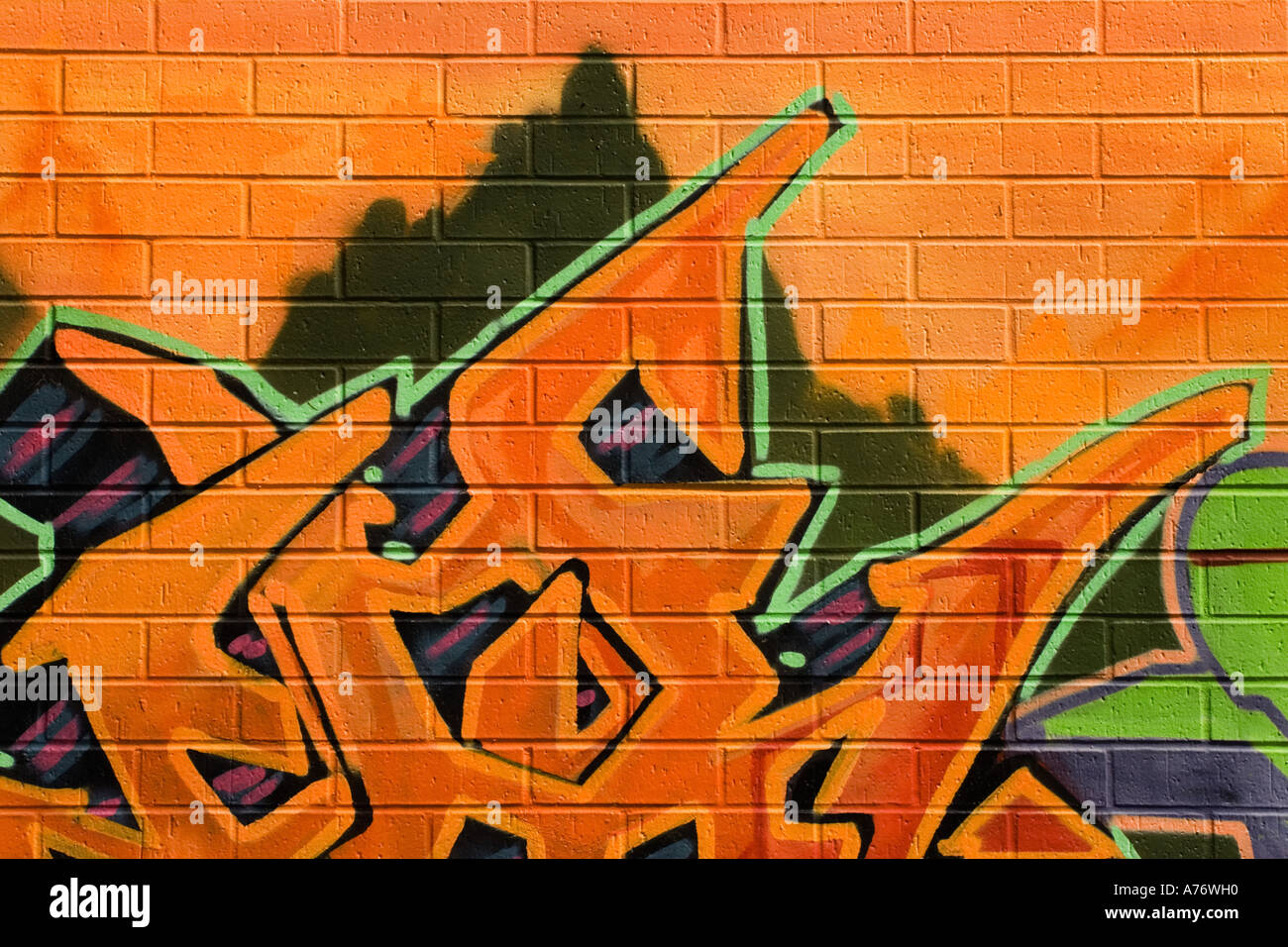 Wall painting brick orange green street graffit art on wall made of ...