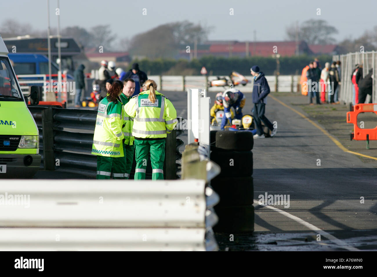 armco barrier marshalls and ambulance crew at Kirkistown racing circuit ...