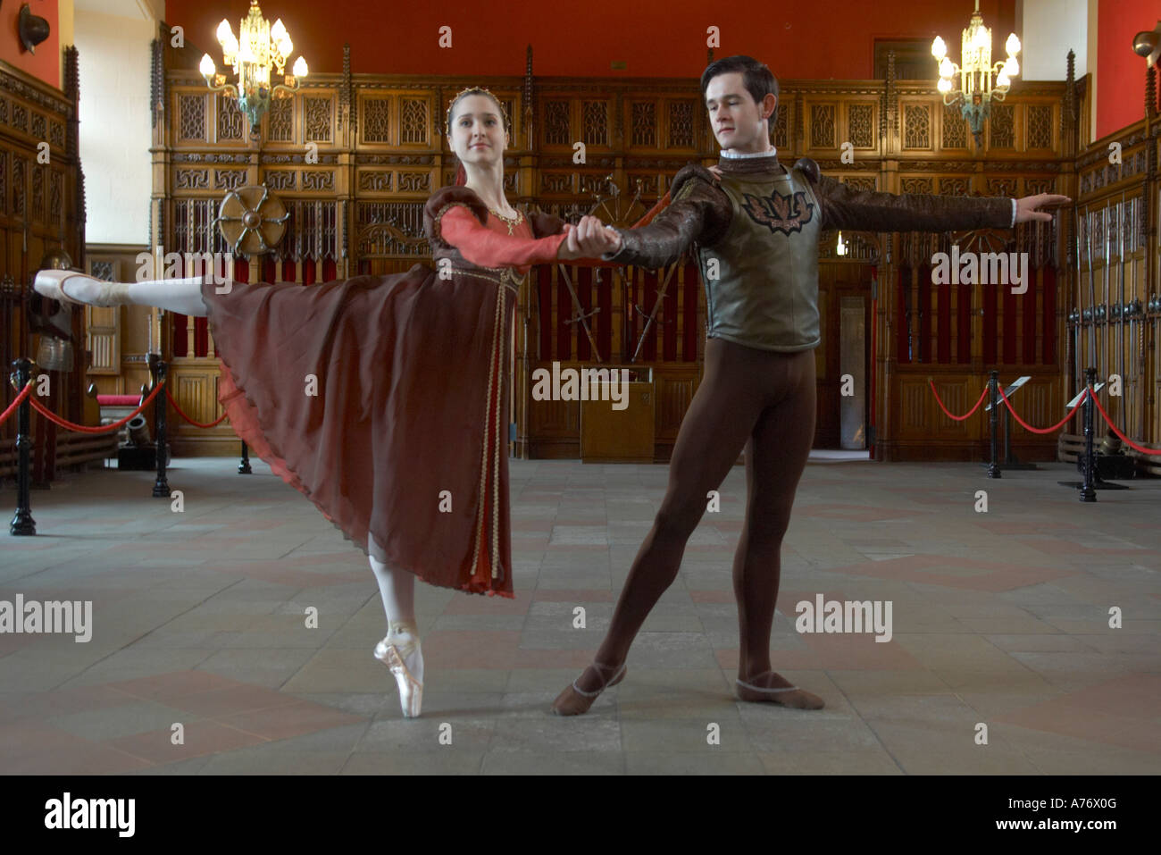 Two Scottish Ballet's dancers in Elizabethan costumes Stock Photo - Alamy