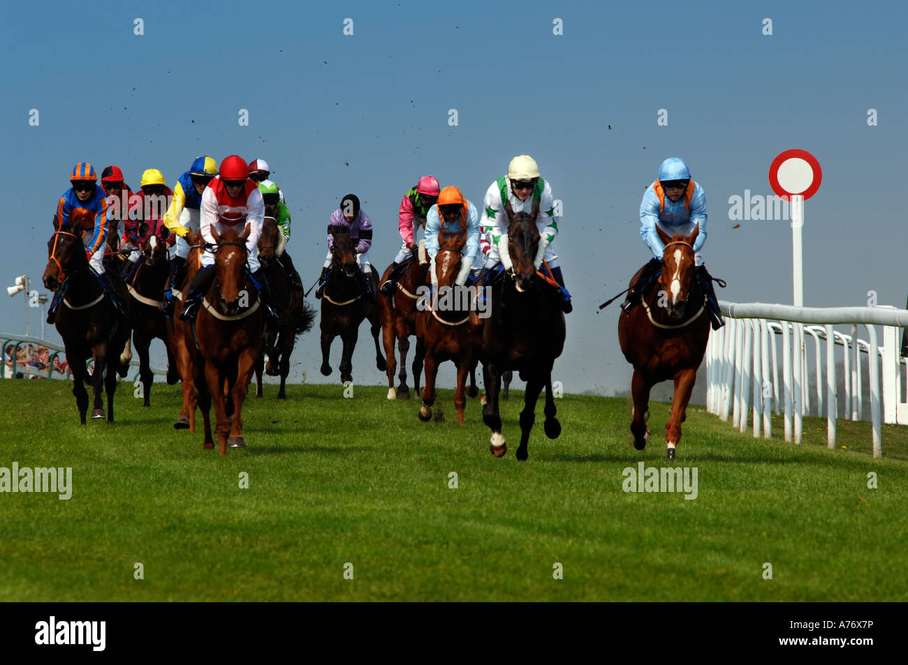 Coming up to the finishing post at Brighton races for a neck and neck ...