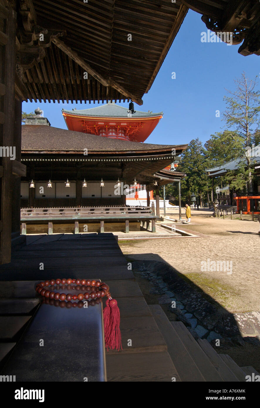 Prayer beads on a donation box at the Danjo Garan complex Koyasan Japan ...