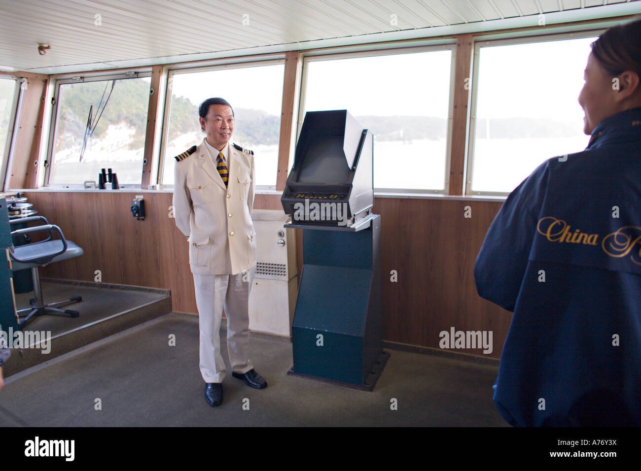CHINA YANGTZE RIVER Cruise ship captain speaks to the cruise social ...