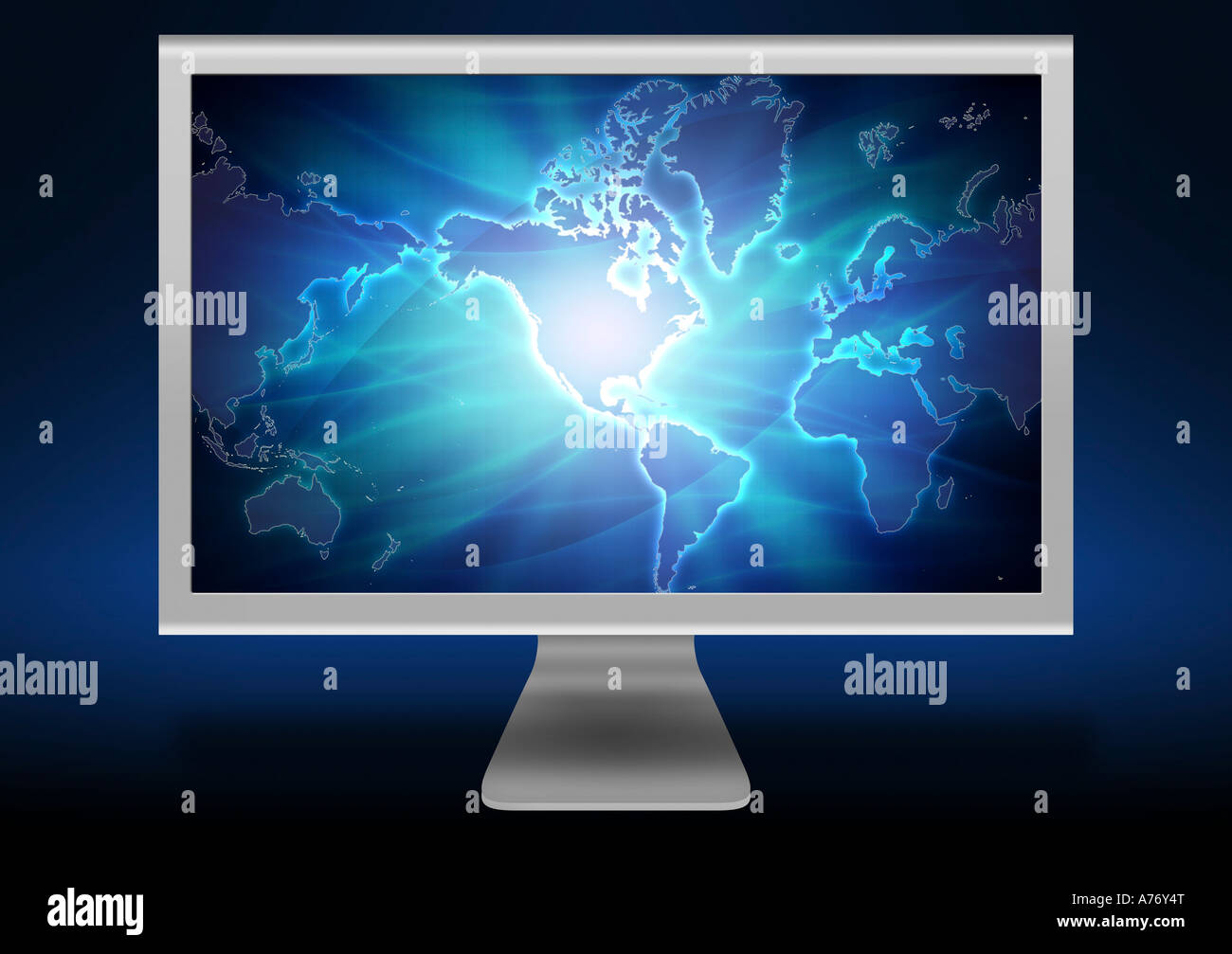 Computer screen displaying World map Stock Photo - Alamy