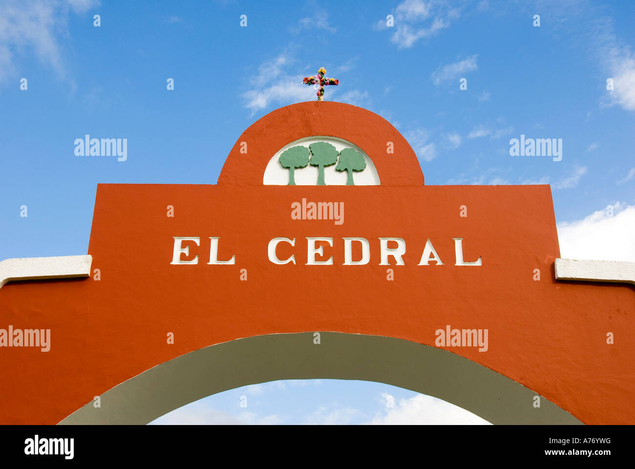 Cozumel Mexico El Cedral Archaeological Site red arch over road Stock ...