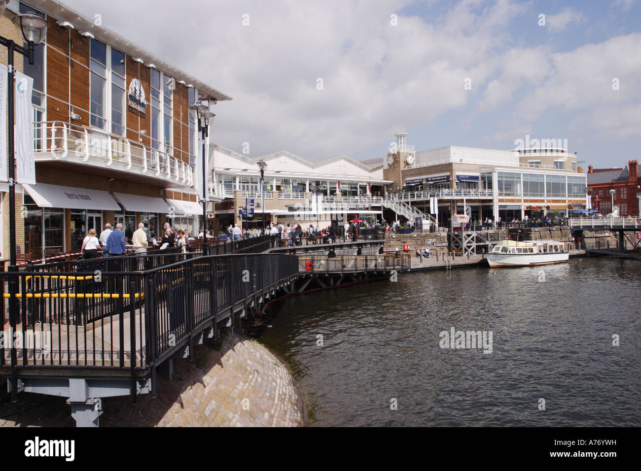 Cardiff Bay the Mermaid Quay waterfront with cafe shop and restaurant ...