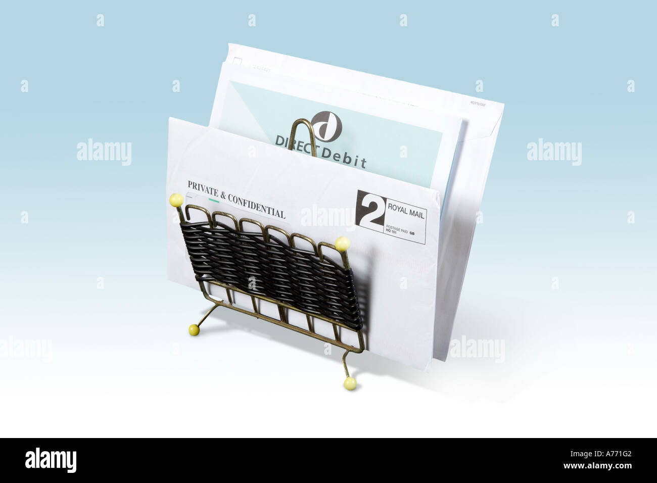 Retro 1960's 1970's wire letter rack with letters and bills Stock Photo ...